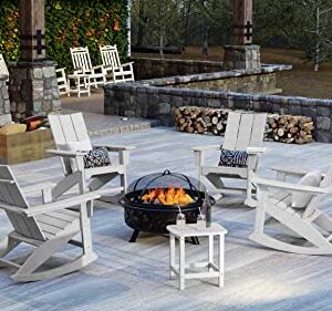 RESINTEAK Modern Adirondack Rocking Chair, All Weather Resistant, Ergonomic Design and Comfort, 20 Inch Wide Seat, up to 350 lb Big and Tall Porch Rockers for Backyards, Firepit, Deck (White)