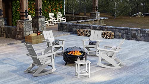 RESINTEAK Modern Adirondack Rocking Chair, All Weather Resistant, Ergonomic Design and Comfort, 20 Inch Wide Seat, up to 350 lb Big and Tall Porch Rockers for Backyards, Firepit, Deck (White)