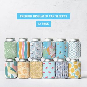 Blank Beer Can Coolers Sleeves (12-Pack) Soft Insulated Beer Can Coolies - HTV Friendly Plain Koolies in Bulk for Soda, Beer & Water Bottles - Coolie Blanks for Vinyl Projects & Wedding Favors