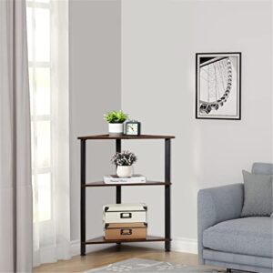 Corner Shelf Wood Storage Stand with Metal Frame, Multipurpose Shelving Unit for Small Space, Home Office, Rustic Brown