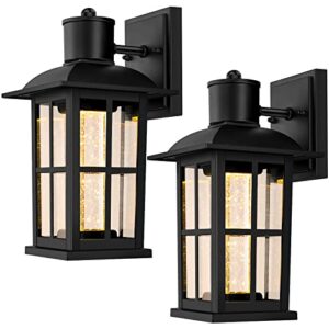 2-Pack LED Outdoor Wall Sconce Black Modern Porch Light with Crystal Bubble Glass, Exterior Waterproof Wall Mounted Light Fixtures, 10W 3000K 100% Aluminum Wall Lights for Garage Doorway Patio Balcony