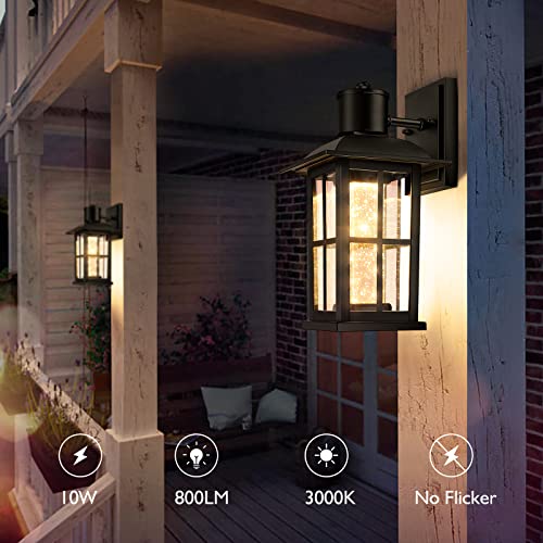 2-Pack LED Outdoor Wall Sconce Black Modern Porch Light with Crystal Bubble Glass, Exterior Waterproof Wall Mounted Light Fixtures, 10W 3000K 100% Aluminum Wall Lights for Garage Doorway Patio Balcony