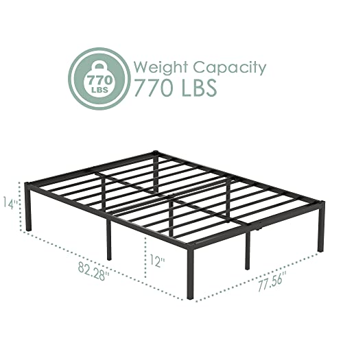 Weehom King Bed Frame 14 Inch Metal Platform Bed Frames No Box Spring Needed, Mattress Foundation, Heavy Duty Steel Slat Support, Large Underbed Storage Space, Easy Assembly, Black