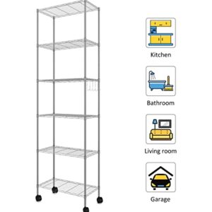 Devo Shelves for Storage Rolling Wire Rack, Shelf with Wheels Shelving Units and Storage, Metal Standing Shelves, 21" L * 11" W * 63" H, Silver