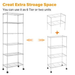 Devo Shelves for Storage Rolling Wire Rack, Shelf with Wheels Shelving Units and Storage, Metal Standing Shelves, 21" L * 11" W * 63" H, Silver