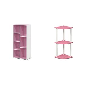 furinno 7-cube reversible open shelf, white/pink 11048wh/pi & turn-n-tube 3-tier reversible corner display rack multipurpose shelving unit, pink/white