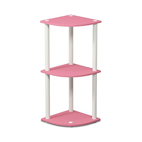 Furinno 7-Cube Reversible Open Shelf, White/Pink 11048WH/PI & Turn-N-Tube 3-Tier Reversible Corner Display Rack Multipurpose Shelving Unit, Pink/White