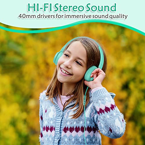 Kids Headphones with Microphone, Wired Headsets for Kid Child Teens Boys Girls with 85dB/94dB Volume Limit, Foldable Adjustable for School, Travel, 3.5mm Audio Jack for iPad, Tablet, PC, Chromebook