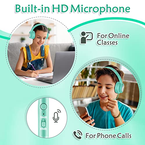 Kids Headphones with Microphone, Wired Headsets for Kid Child Teens Boys Girls with 85dB/94dB Volume Limit, Foldable Adjustable for School, Travel, 3.5mm Audio Jack for iPad, Tablet, PC, Chromebook