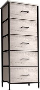 sorbus tall fabric storage dresser - stand up tower of 5 drawers with steel frame, wood top, & faux wood fabric - great for bedroom, dorm, closet, living room, entryway - narrow nightstand organizer