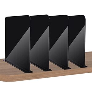 roufa 4pcs acrylic shelf dividers, adjustable closet organizer fit for any thickness of shelves, multi-purpose wood shelf separators for bedroom, kitchen, office, bathroom, 11.8''x11'' (black)