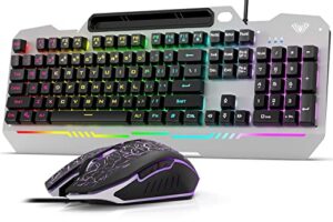 aula gaming keyboard and mouse combo, rgb backlit computer keyboard and gaming mouse, wired gaming keyboard set for windows pc gamers