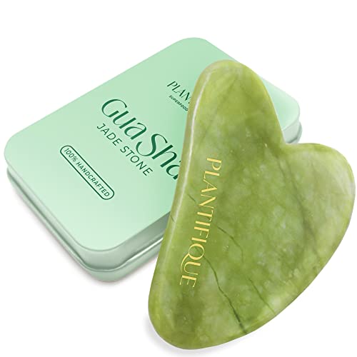 PLANTIFIQUE Gua Sha Facial Tools - GuaSha Massage Tool - Jawline Sculptor - GuaSha Tool for Face - Face Sculpting Tool for Your Skincare Routine - Jade Gua Sha