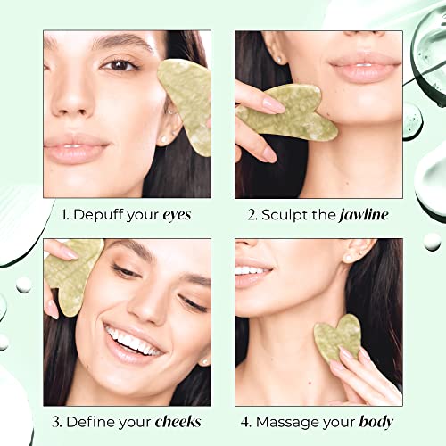 PLANTIFIQUE Gua Sha Facial Tools - GuaSha Massage Tool - Jawline Sculptor - GuaSha Tool for Face - Face Sculpting Tool for Your Skincare Routine - Jade Gua Sha