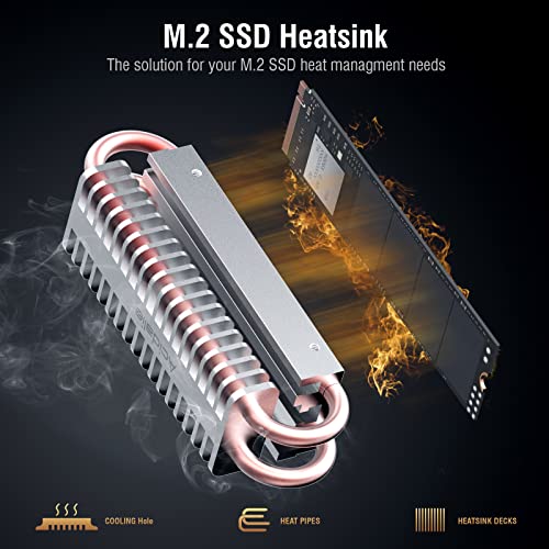 Acidalie M.2 SSD heatsink with Double Layer Aluminum and 4 Copper Heat Pipes Cooler for M.2 SSD 2280[Silver]