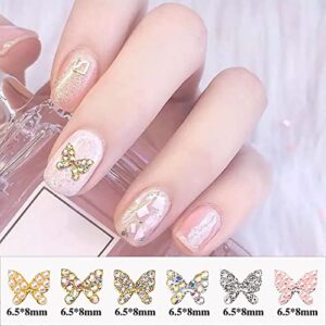 SILPECWEE 30pcs Butterfly Nail Charms Butterfly for Nails Design ab Nail Rhinestone Glass Crystal Nail Peals Alloy Nail Jewelry 3d Nail Decoration Nail Art Accessories