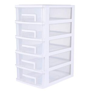 patkaw multifunctional five- layer storage cabinet, 8.3x5.9x12.3inch, 5 drawer storage tower, organizer box, storage container case with clear drawer, organizer sundries holder| white