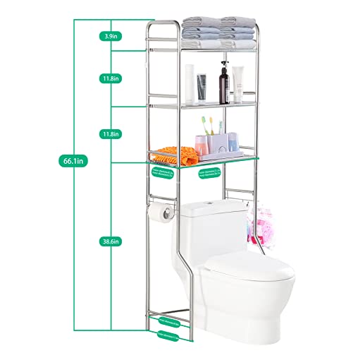 susunnus Over The Toilet Storage 3 Tier,Over The Toilet Shelf,Over Toilet Bathroom Organizer,Over Toilet Shelf,Stainless Steel,Over Washer and Dryer Shelves,Bathroom Shelves Over Toilet