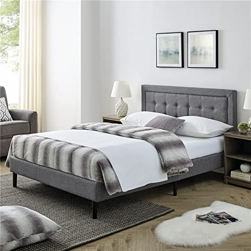 Classic Brands Mornington 2.0 Upholstered Platform Bed | Headboard and Metal Frame with Wood Slat Support, Grey, King