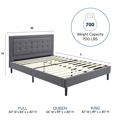 Classic Brands Mornington 2.0 Upholstered Platform Bed | Headboard and Metal Frame with Wood Slat Support, Grey, King