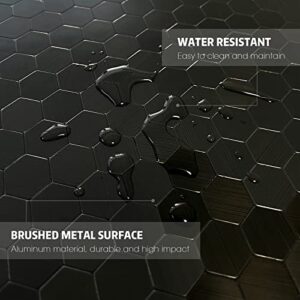 Black Hexagon Peel and Stick Backsplash, Self-Adhesive Aluminum Metal Surface Waterproof Stick on Wall Tile for Kitchen (6 Sheets)