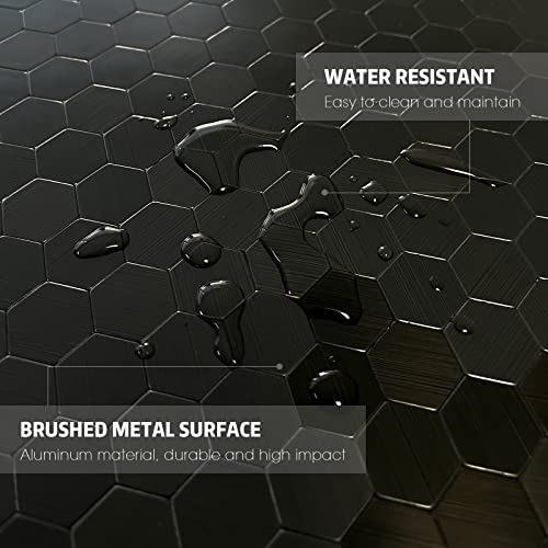 Black Hexagon Peel and Stick Backsplash, Self-Adhesive Aluminum Metal Surface Waterproof Stick on Wall Tile for Kitchen (6 Sheets)