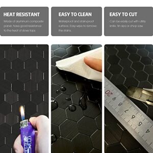 Black Hexagon Peel and Stick Backsplash, Self-Adhesive Aluminum Metal Surface Waterproof Stick on Wall Tile for Kitchen (6 Sheets)