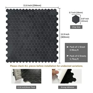 Black Hexagon Peel and Stick Backsplash, Self-Adhesive Aluminum Metal Surface Waterproof Stick on Wall Tile for Kitchen (6 Sheets)