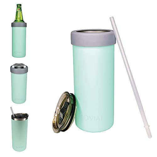 JOVIAL 2-in-1 Stainless Steel Can Cooler Insulated for all 24&25 Oz Cans, Beer Can Cooler,seltzer can coozie, Can insulator,and Work As A Iced Coffee Tumbler With Lid and Straw(Seafoam)