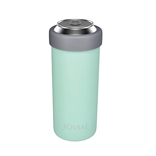 JOVIAL 2-in-1 Stainless Steel Can Cooler Insulated for all 24&25 Oz Cans, Beer Can Cooler,seltzer can coozie, Can insulator,and Work As A Iced Coffee Tumbler With Lid and Straw(Seafoam)