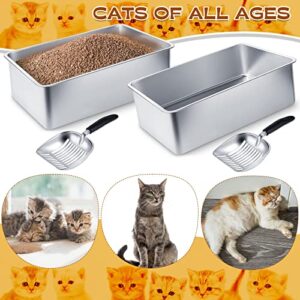 2 Set Stainless Steel Litter Box for Cat with 2 Pcs Cat Litter Scoops 15 Pcs Non Slip Rubber Feet Non Stick Smooth Bunny Litter Box High Sided Litter Box Litter Scooper with Holder (24 x 16 x 8 In)