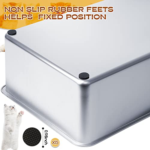 2 Set Stainless Steel Litter Box for Cat with 2 Pcs Cat Litter Scoops 15 Pcs Non Slip Rubber Feet Non Stick Smooth Bunny Litter Box High Sided Litter Box Litter Scooper with Holder (24 x 16 x 8 In)