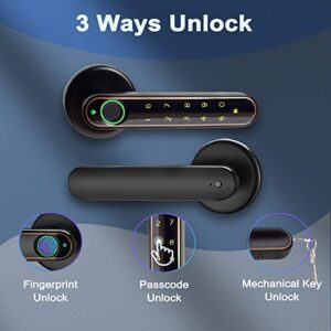 Seculiving Fingerprint Door Lock, Bedroom Biometric Thumb Print Door Knobs for Homes/Master Room/Garage/Office, Silent Digital Indoor Door Handle with Keypads & Keys