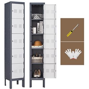 karini lockers for employees,5 door metal locker,66.14''storage lockers for home,garage,gym,office with mirror,screwdriver,gloves,unassembled (grey, 5 door)