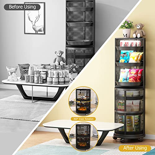 STYLIFING Rotating Rolling Storage Cart 6 Tier 360° Rotation Organizer Cart for Fruits Vegetables Snacks with Wheels & Foot Pads, Round Standing Shelf for Kitchen Living Room Bathroom Bedroom Office