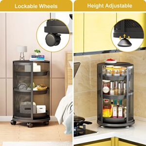 STYLIFING Rotating Rolling Storage Cart 6 Tier 360° Rotation Organizer Cart for Fruits Vegetables Snacks with Wheels & Foot Pads, Round Standing Shelf for Kitchen Living Room Bathroom Bedroom Office