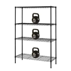 storage shelves, 4 shelf storage rack adjustable 37"w x 14"d x 55"h nsf certified metal shelves for storage 1000lbs capacity wire shelving heavy duty for kitchen garage shop wire rack shelving, black