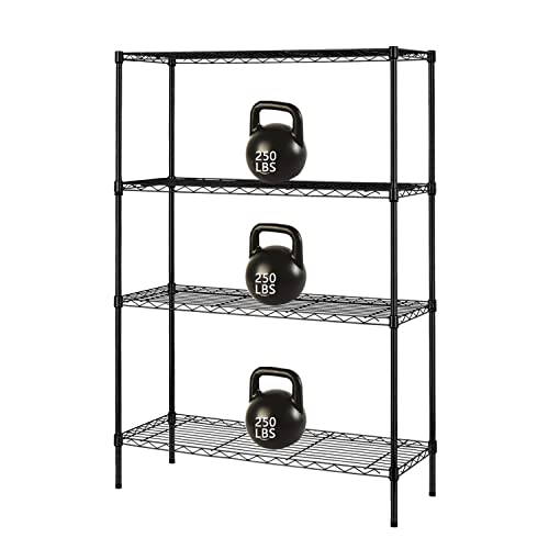 Storage Shelves, 4 shelf Storage Rack Adjustable 37"W x 14"D x 55"H NSF Certified Metal Shelves for Storage 1000Lbs Capacity Wire Shelving Heavy Duty for Kitchen Garage Shop Wire Rack Shelving, Black