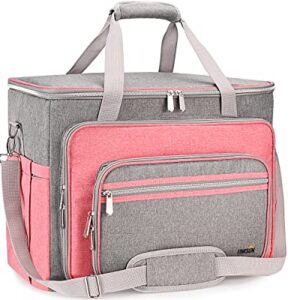 FINESUN Sewing Machine Bag, Grey& Pink - Foldable Deluxe Sewing Machine Carrying Case for Brother, Singer, Bernina and Most Machines