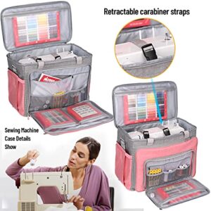 FINESUN Sewing Machine Bag, Grey& Pink - Foldable Deluxe Sewing Machine Carrying Case for Brother, Singer, Bernina and Most Machines