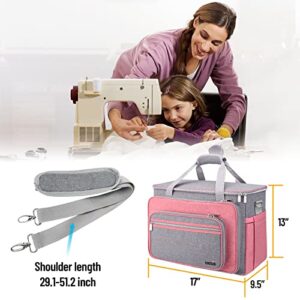 FINESUN Sewing Machine Bag, Grey& Pink - Foldable Deluxe Sewing Machine Carrying Case for Brother, Singer, Bernina and Most Machines