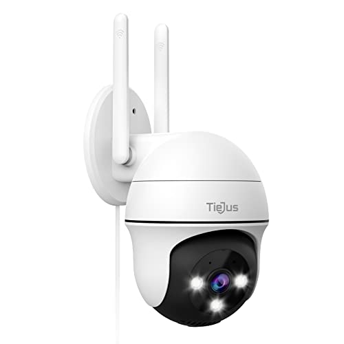 TIEJUS Security Camera Outdoor, 2K Outdoor Security Cameras with 360° PTZ, 2.4G WiFi Wired Home Surveillance Camera, 24/7/Color Night Vision/Spotlight/2 Way Talk/Compatible with Alexa/Voice Detection