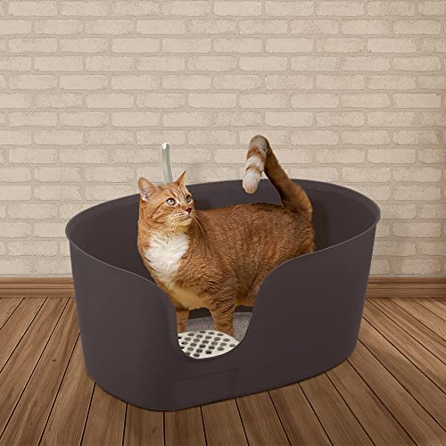 Richell PAW TRAX High Wall Cat Litter Box XL, High Sides Cat Litter Box with Scoop, Perfect for Multi Cat Households