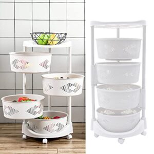 kitchen rotating storage rack 4 tier kitchen fruit vegetable storage basket floor-standing, carbon steel multi-layer organizer, movable household storage shelf for living room and toilet