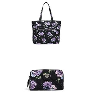 vera bradley womens performance twill vera tote handbag, floating plum pansies, one size us withvera bradley womens performance twill turnlock with rfid protection wallet