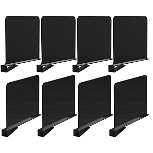 BTSD-home 8 Pack Acrylic Shelf Dividers for Closet Organization Clear Shelf Dividers for Wood Shelves in Bedroom, Kitchen and Office（Black）