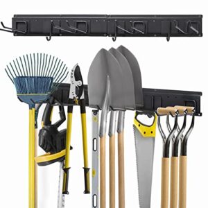 garage tool storage rack, heavy duty garden tool holder organizer steel hooks wall mounted mop & broom storage tool rack with 7 hooks holds garden yard tools,christmas gift for men dad