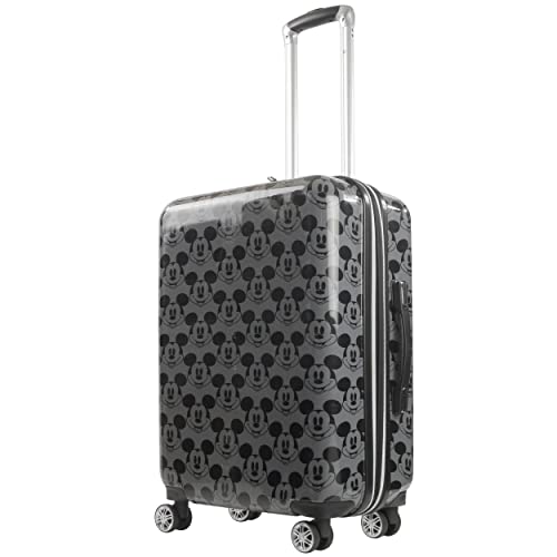 FUL Disney Mickey Mouse 25 Inch Rolling Luggage, Hardshell Suitcase with Wheels, Charcoal