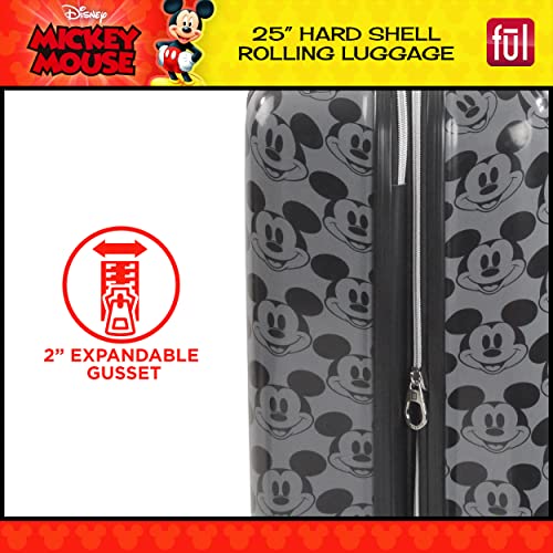 FUL Disney Mickey Mouse 25 Inch Rolling Luggage, Hardshell Suitcase with Wheels, Charcoal