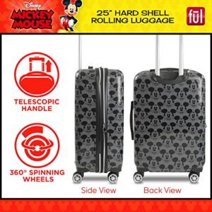 FUL Disney Mickey Mouse 25 Inch Rolling Luggage, Hardshell Suitcase with Wheels, Charcoal